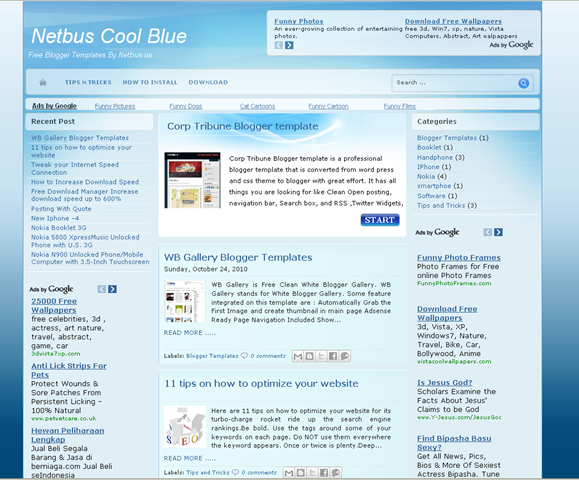 Netbus Cool Blue Template | Free Download xml Blogger Themes